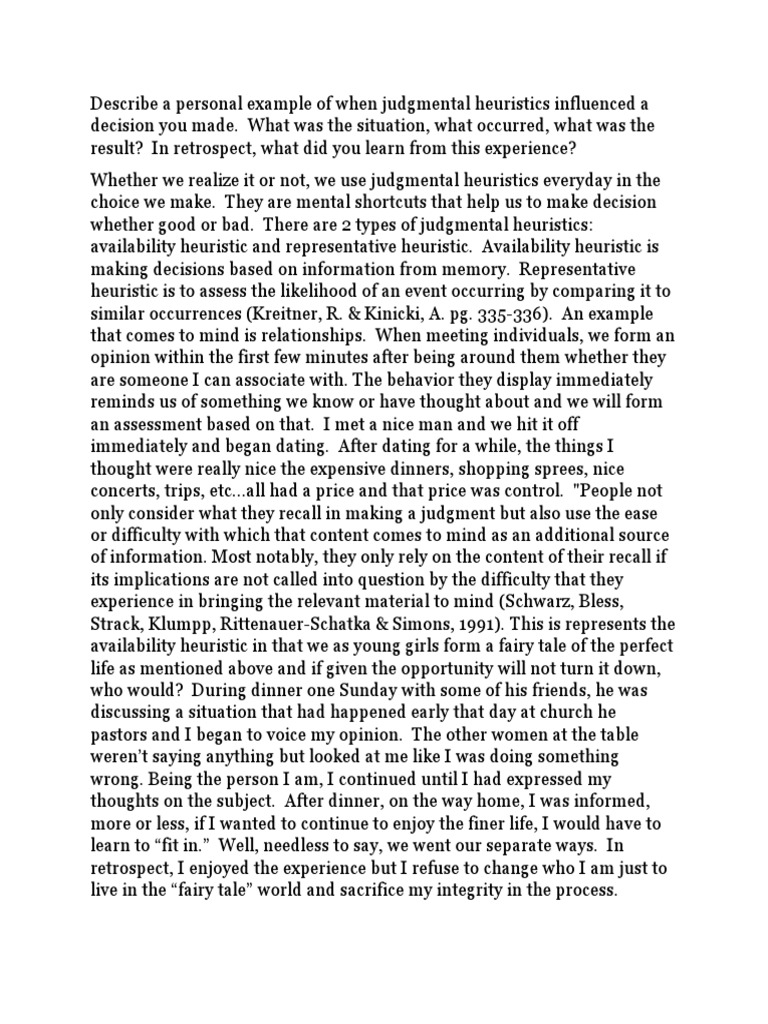 Describe A Personal Example of When Judgmental Heuristics Influenced A ...