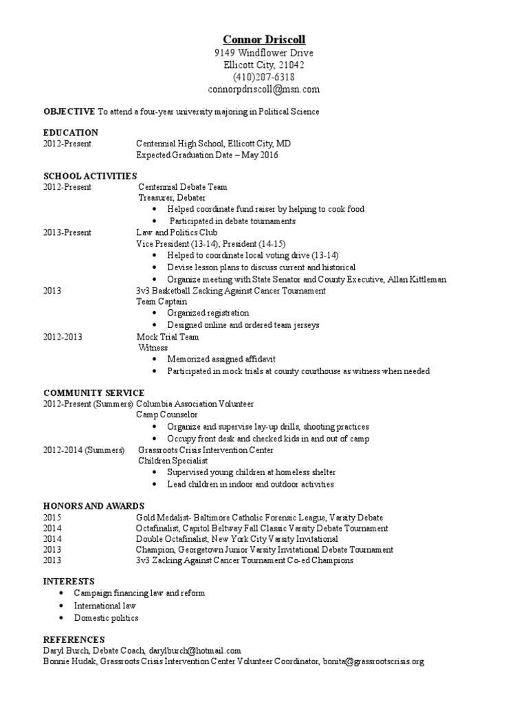 Connor Driscoll's Political Science Resume | PDF