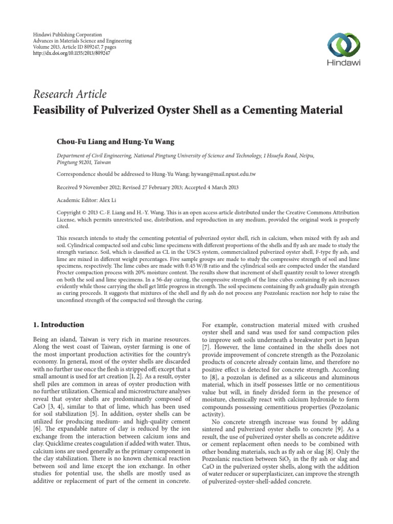 Feasibility of Pulverized Oyster Shell As A Cementing Material | PDF ...
