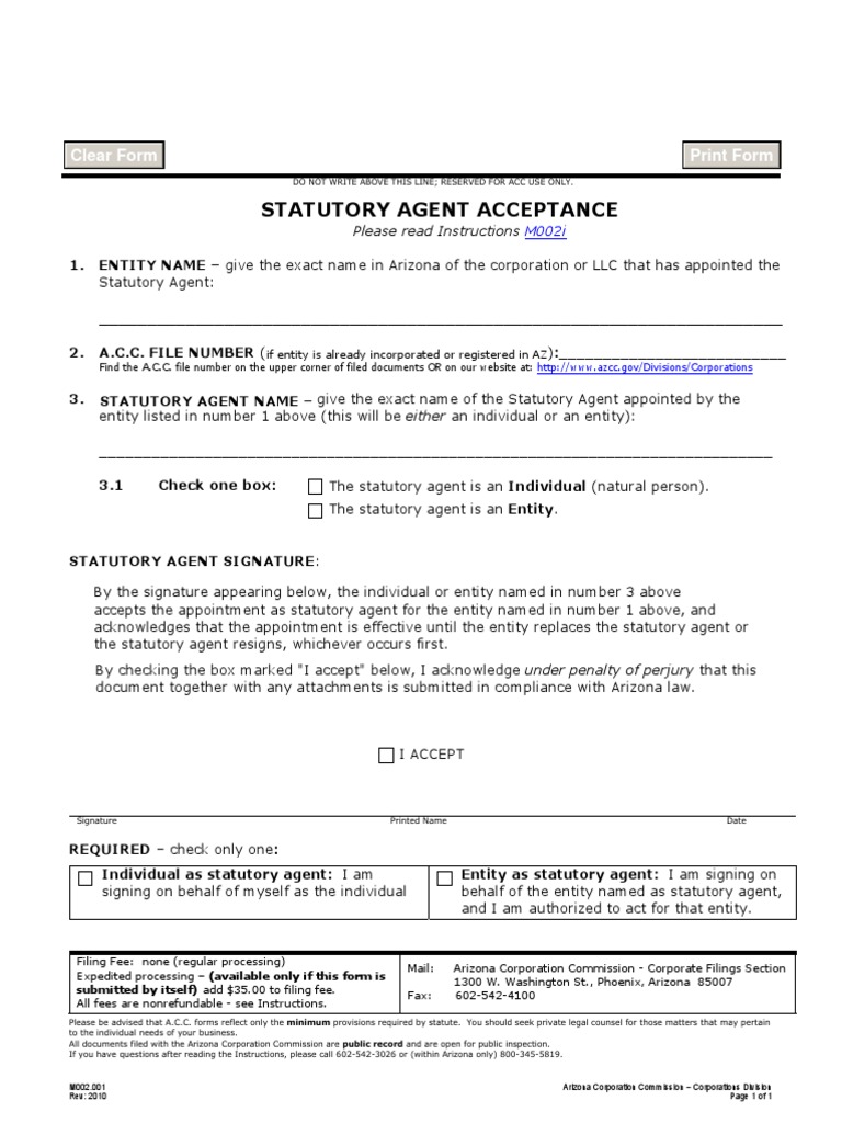 M002 Statutory Agent Acceptance | PDF