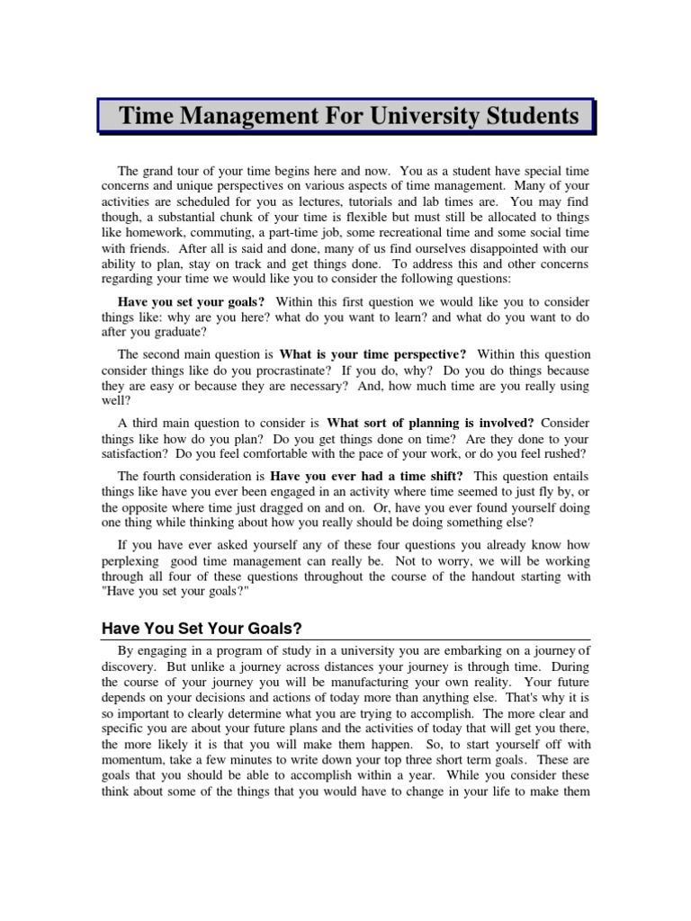 Time Management For University Students | PDF