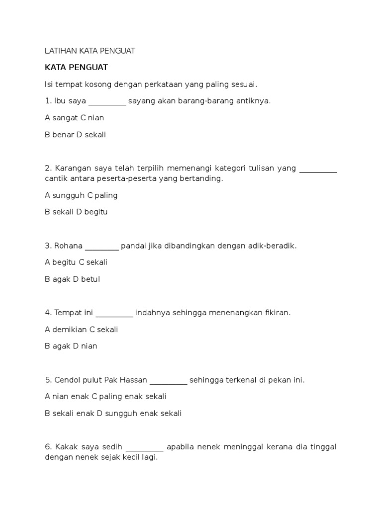 Latihan Kata Penguat | PDF