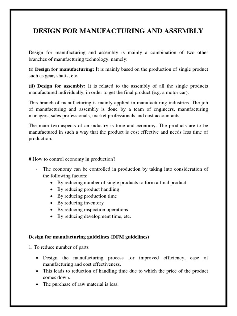 Design For Manufacturing and Assembly | PDF | Casting (Metalworking ...