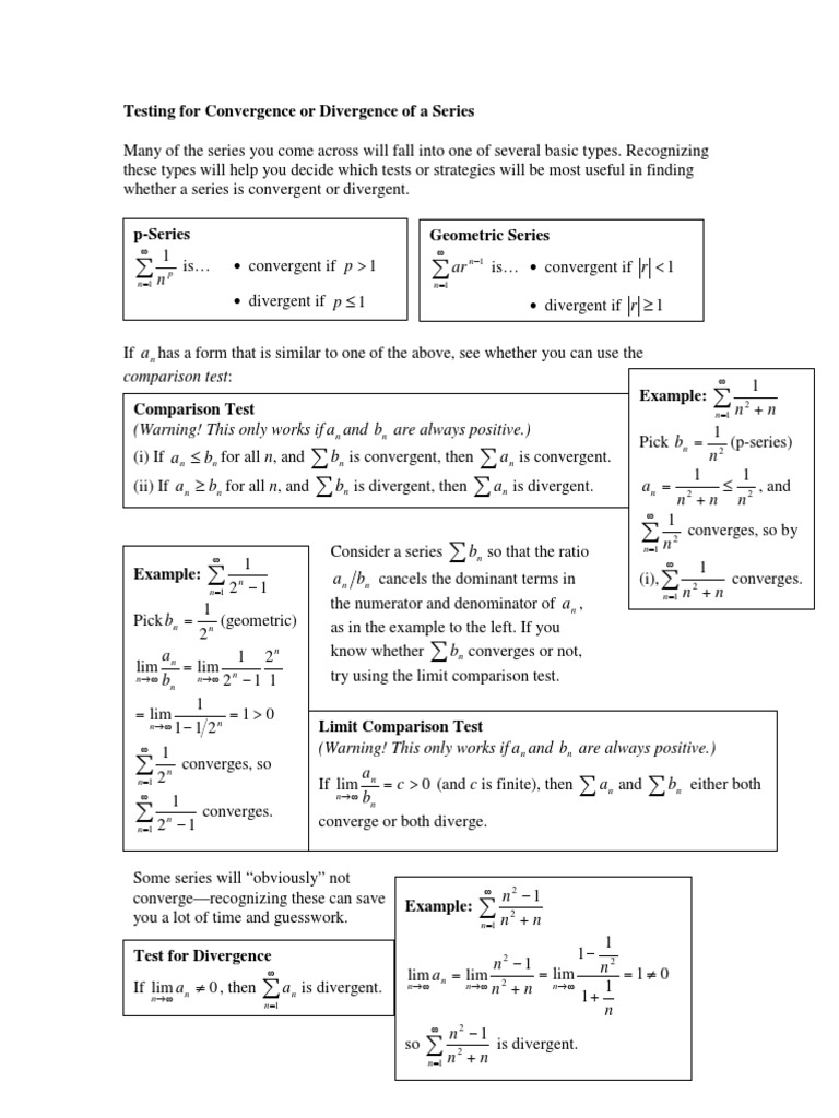 Series Converge Diverge | PDF | Fraction (Mathematics) | Functions And ...