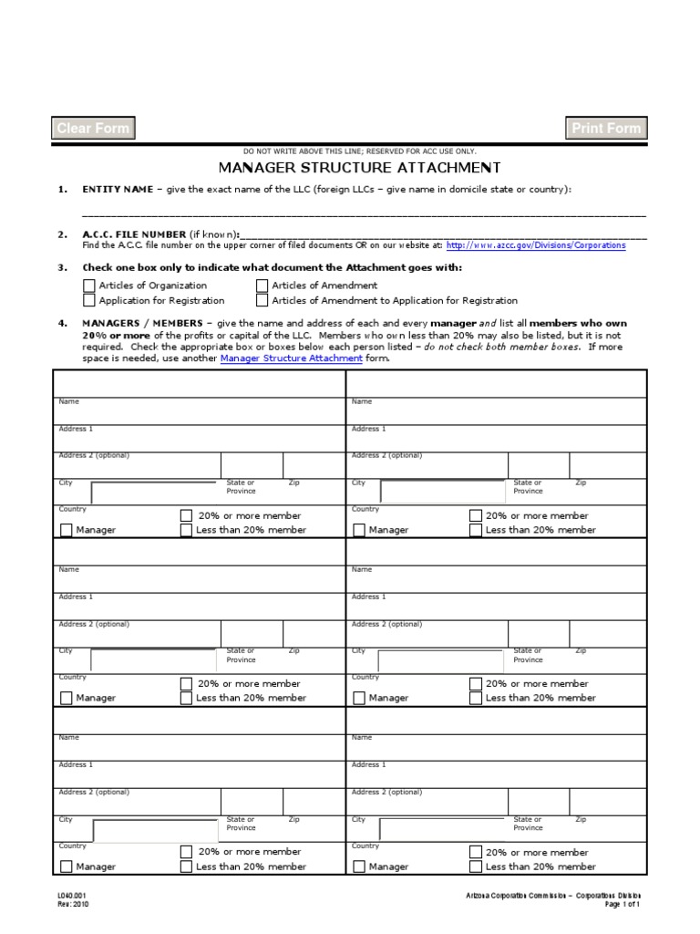 Manager Structure Attachment L040 Form | PDF | Limited Liability ...