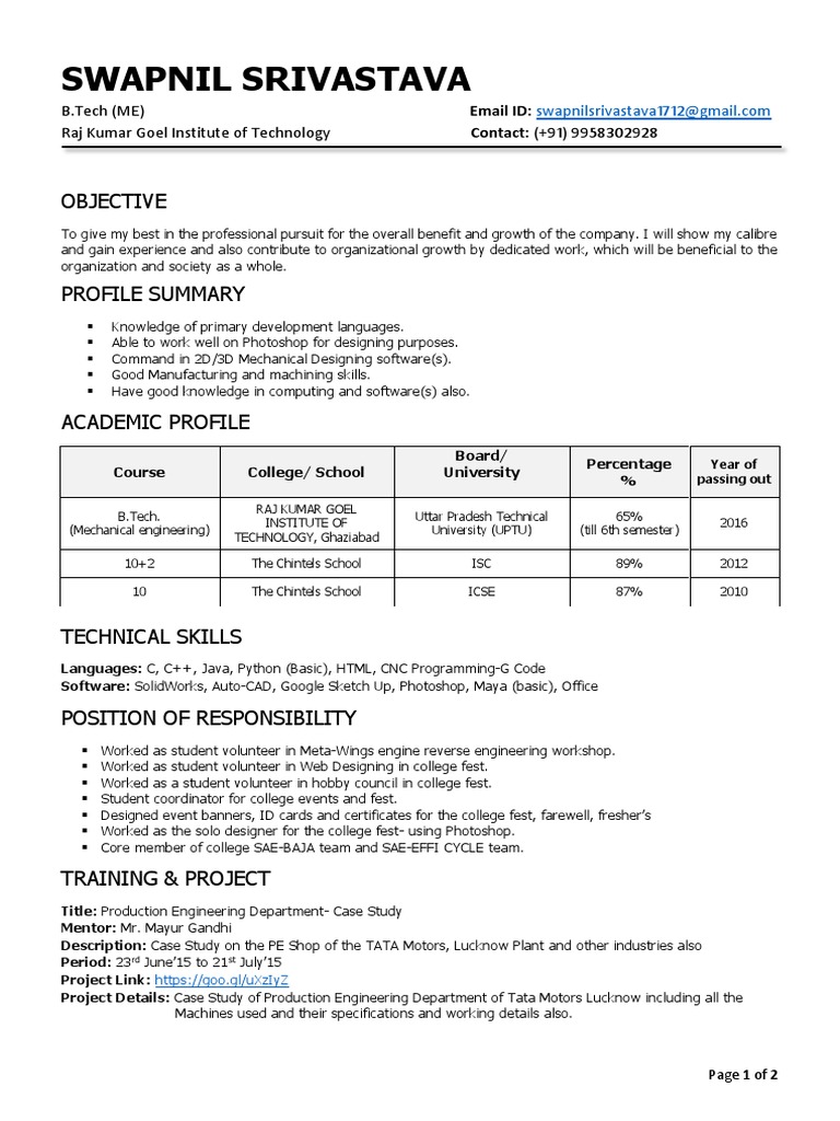 Swapnil Srivastava Resume | PDF | Computing | Computing And Information Technology