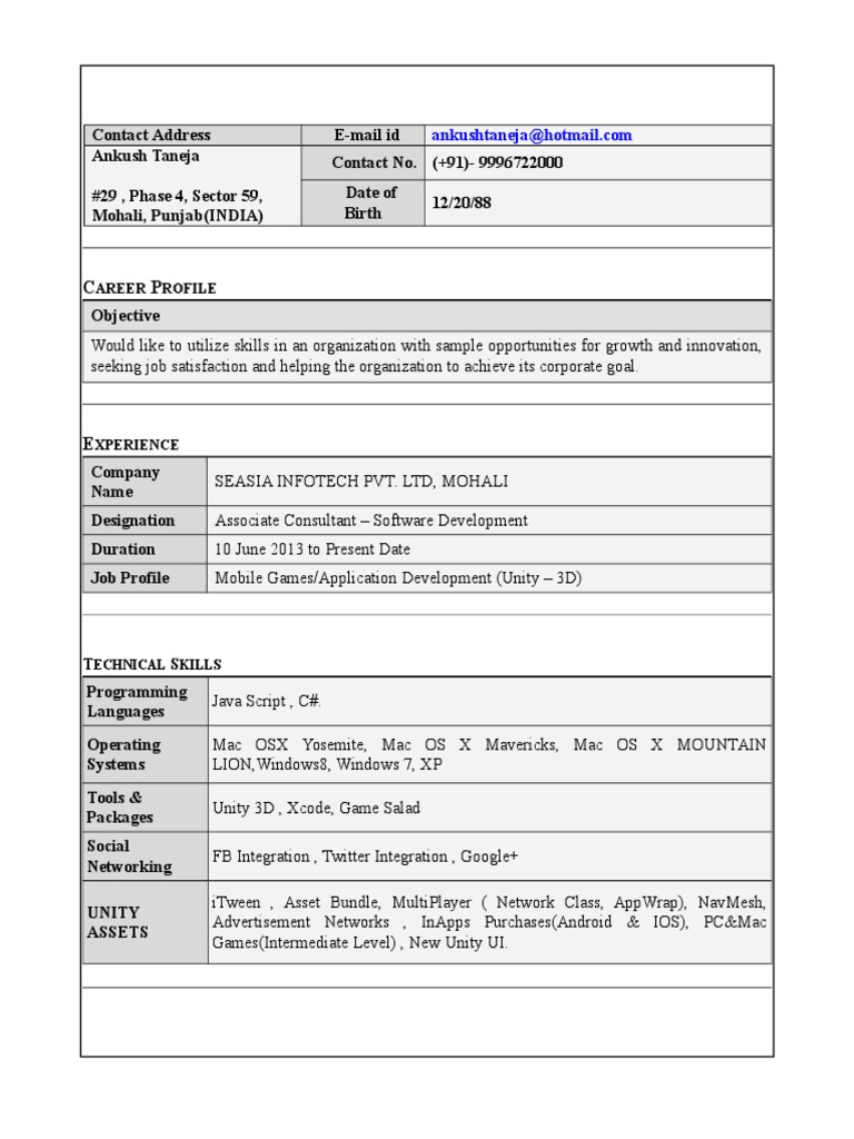 Resume Ankush Taneja | PDF | I Phone | Ios