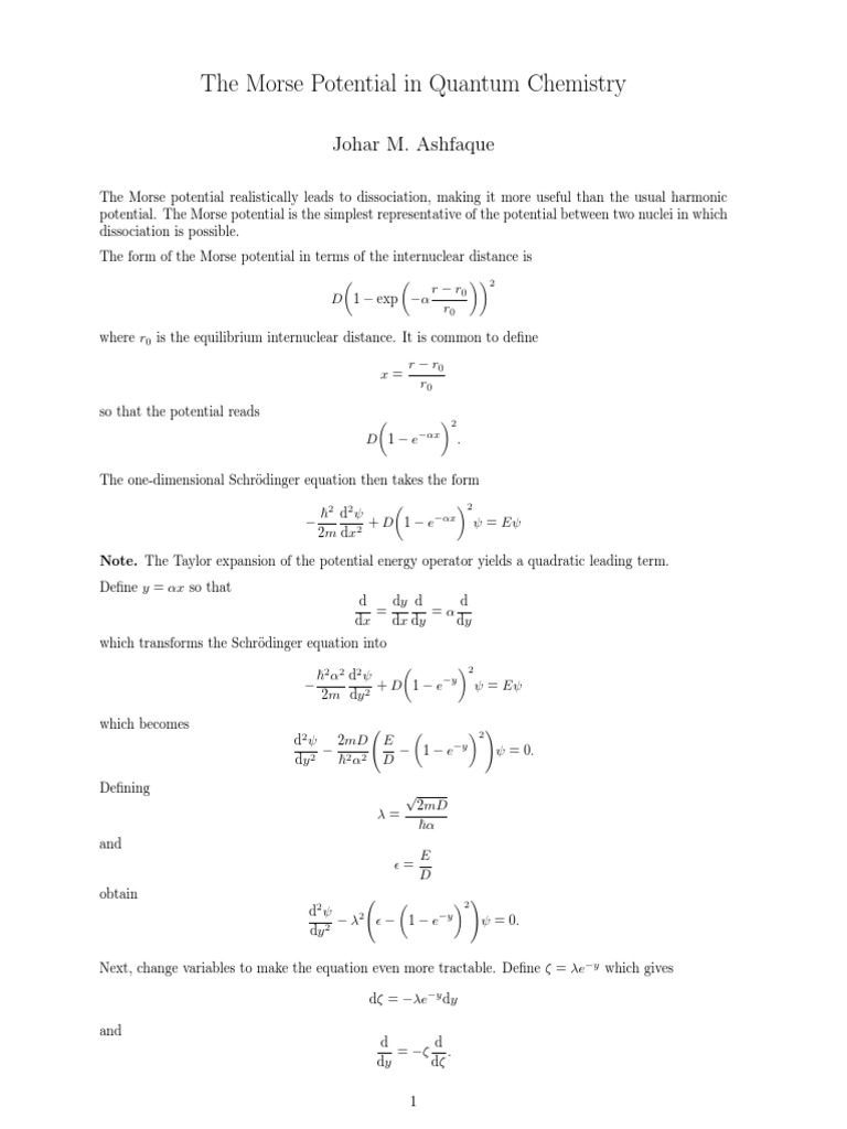 Morse Potential in Quantum Chemistry | PDF