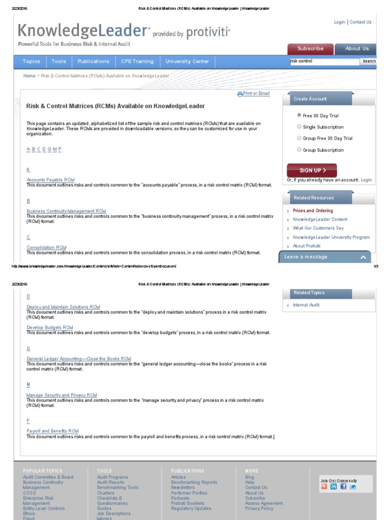 Risk & Control Matrices (RCMS) | PDF