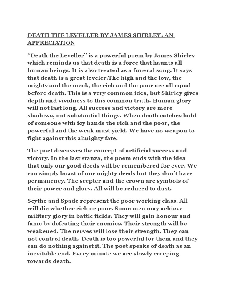 Death The Leveller by James Shirley | PDF | Poetry | Classics