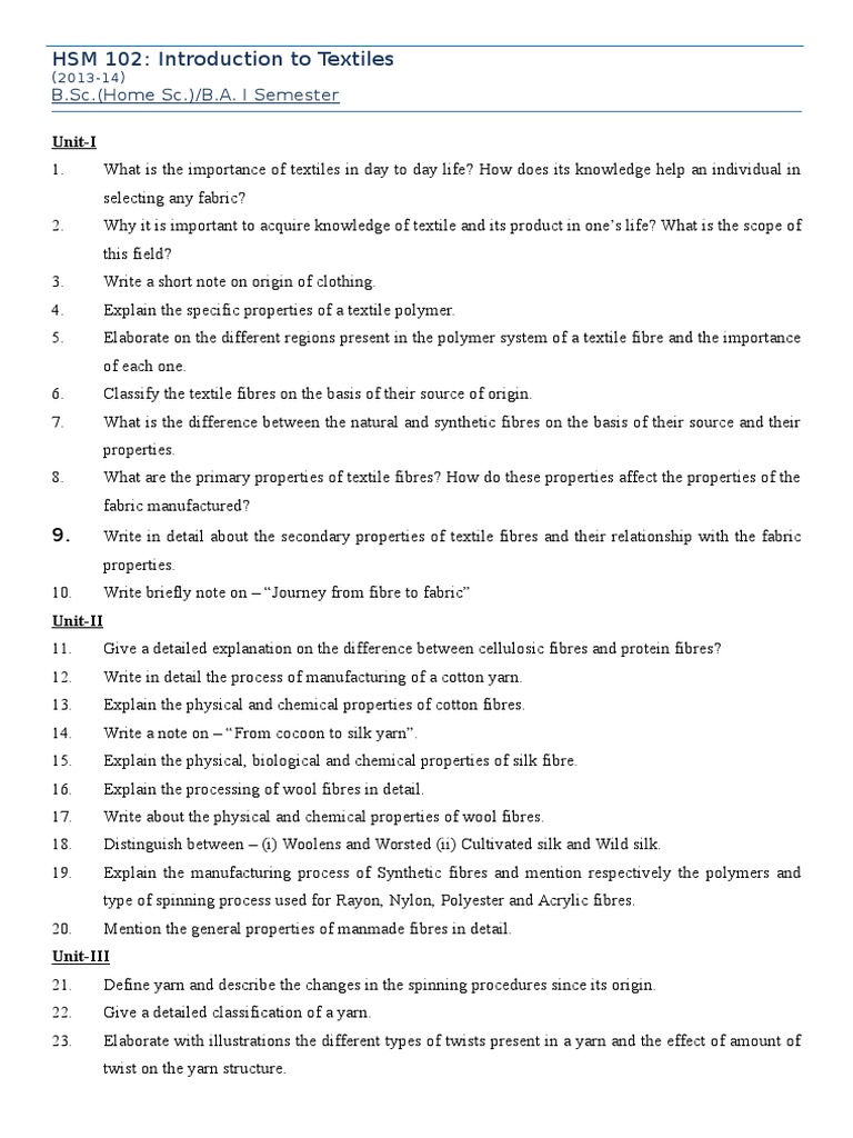 Question Bank - 102 - 2013-14 (English) | PDF | Spinning (Textiles ...