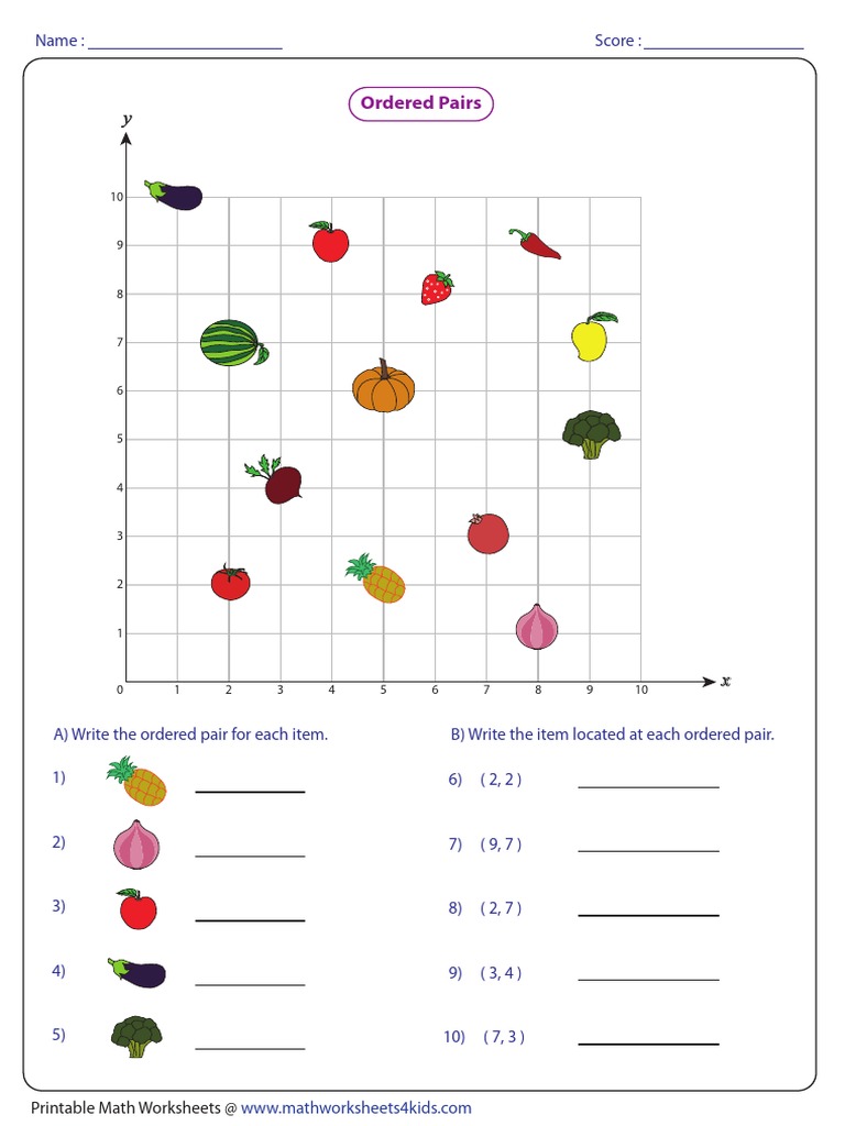 Ordered Pairs Math Worksheet | PDF
