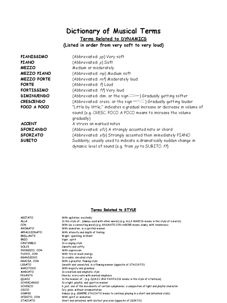 Dictionary of Musical Terms | PDF | Tempo | Performing Arts