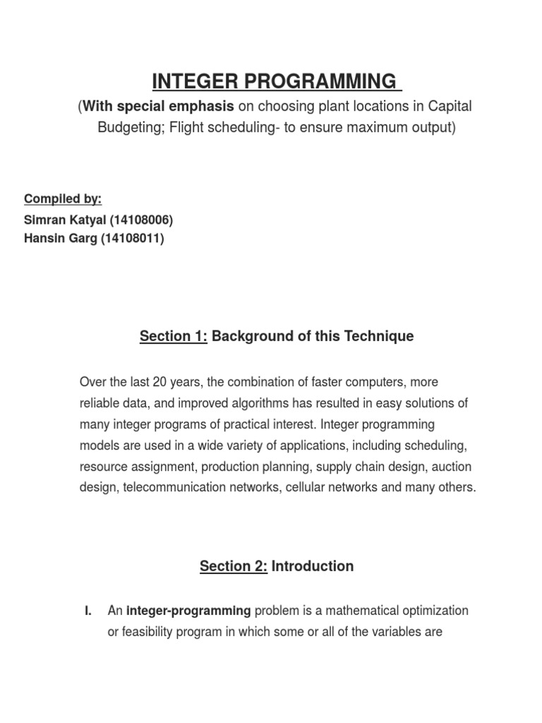 Integer Programming | Download Free PDF | Linear Programming | Scheduling (Production Processes)