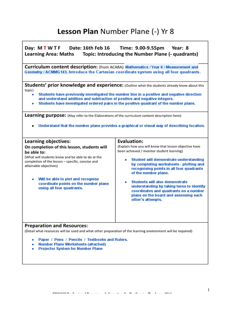 Lesson Plan Cartesian Plane Negative | PDF | Cartesian Coordinate ... Lesson Plan Cartesian Plane Negative | PDF | Cartesian Coordinate ...