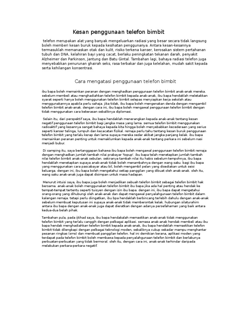 Kesan Penggunaan Telefon Bimbit Pdf