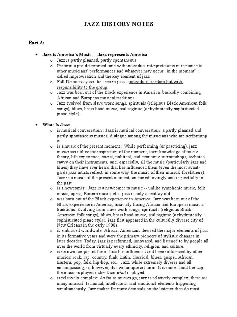 Jazz History Notes | PDF | Jazz | Ragtime