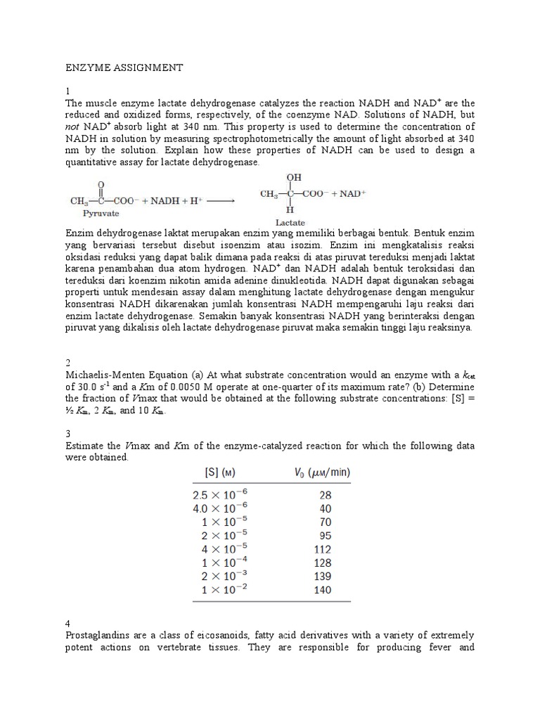 Enzyme Assignment 2015 | PDF | Nicotinamide Adenine Dinucleotide ...