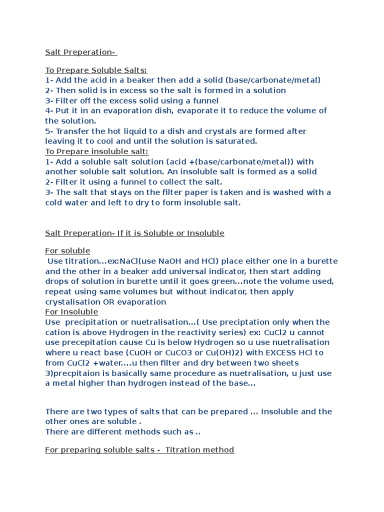 Salt Preperation-To Prepare Soluble Salts | PDF | Precipitation ...