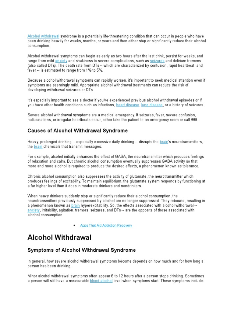 Causes of Alcohol Withdrawal Syndrome | PDF | Alcoholism | Benzodiazepine