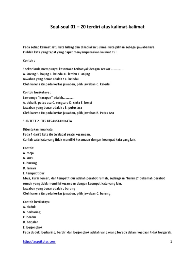 Contoh Soal Psikotes Ist | PDF