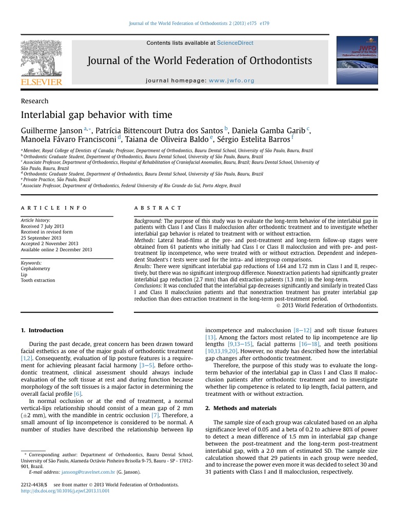 Interlabial Gap Behavior | PDF | Orthodontics | Dentistry Branches