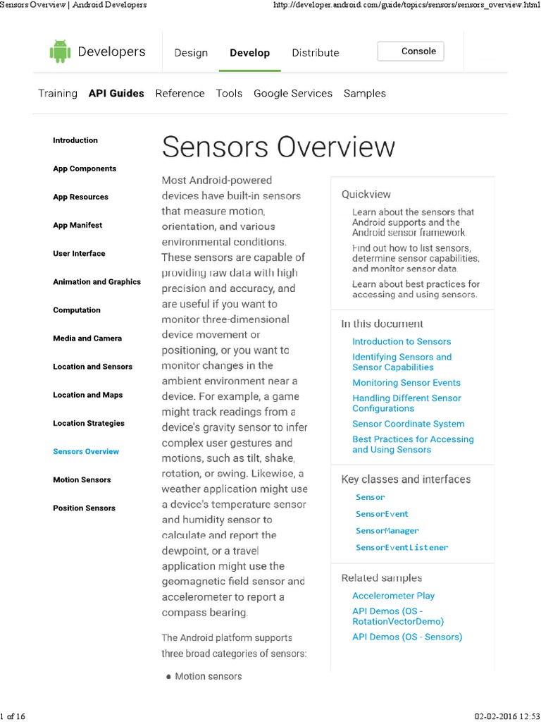 Sensors Overview - Android Developers | PDF | Mobile Linux | Information Appliances