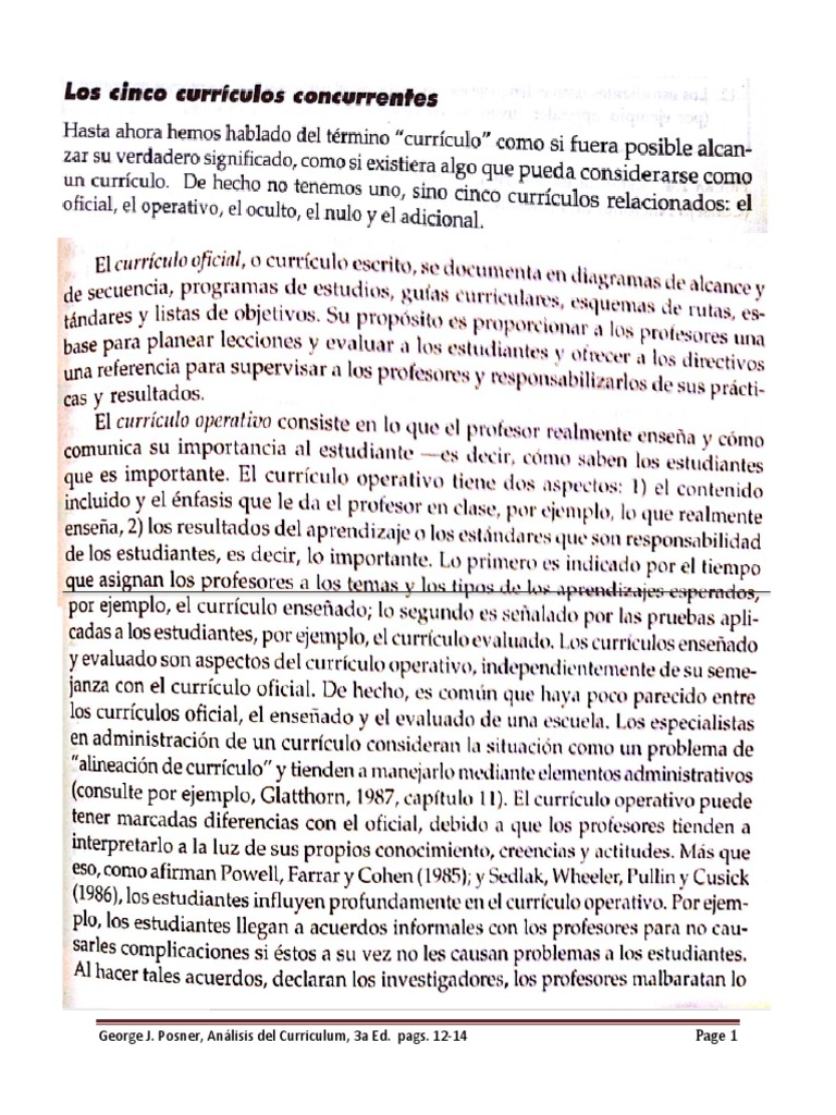 George J. Posner, Análisis Del Curriculum, 3a Ed. Pags. 12-14 | PDF