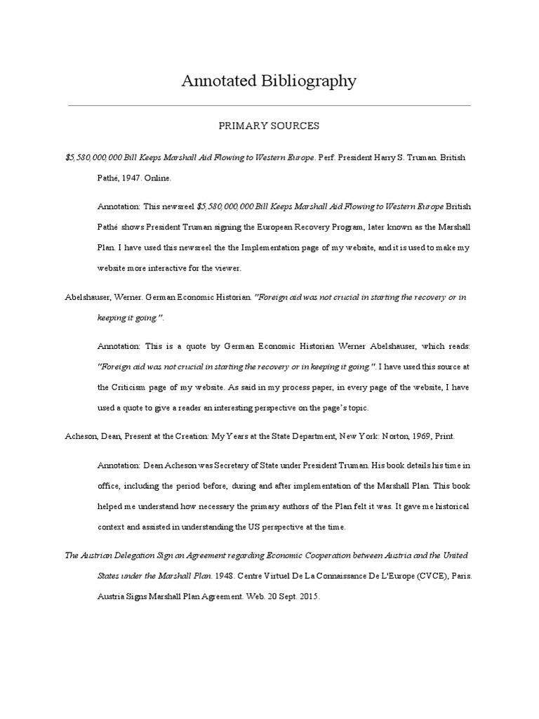 2016 National History Day Annotated Bibliography | PDF | Marshall Plan ...