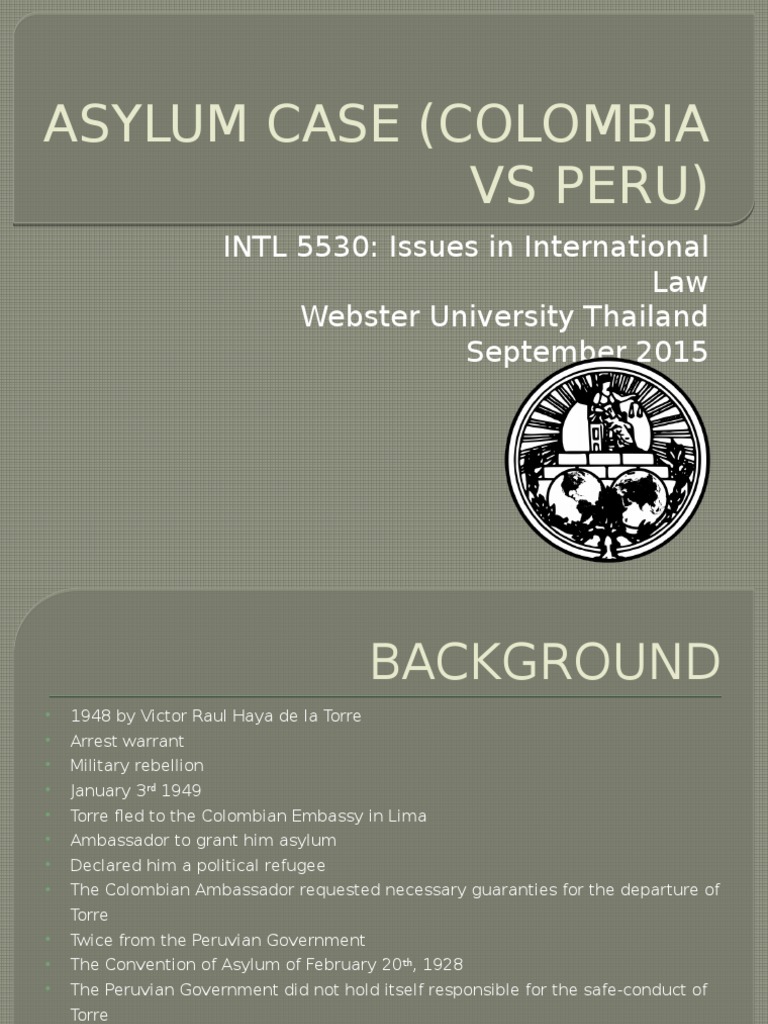 Asylum Case (Colombia Vs Peru) | PDF | Refugee | Asylum Seeker