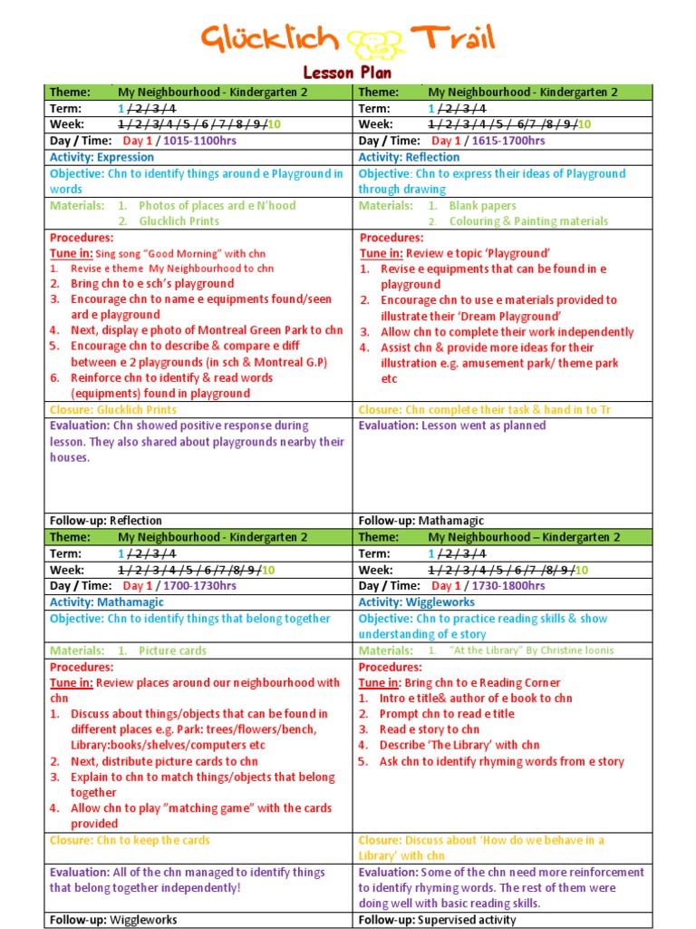 Glücklich Trail: Lesson Plan | PDF | Playground | Lesson Plan