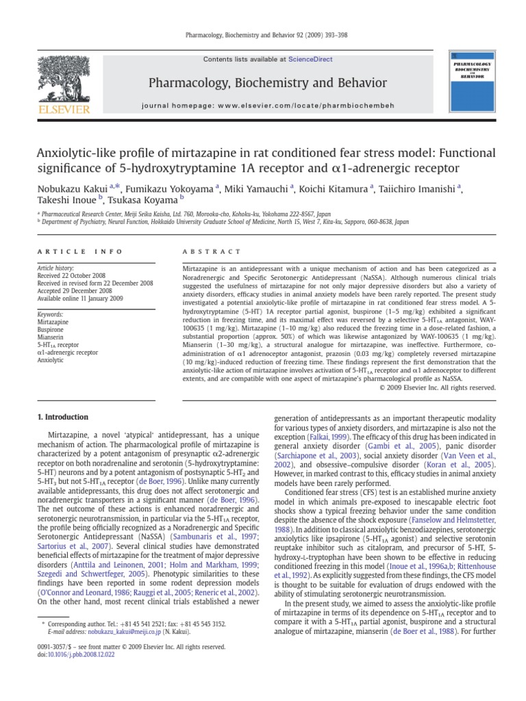 (Antidepresivo) Anxiolytic-Like Profile of Mirtazapine in Rat ...