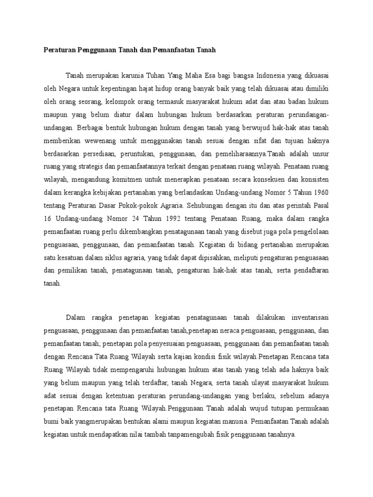 Peraturan Penggunaan Tanah Dan Pemanfaatan Tanah | PDF