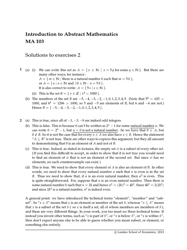 Introduction To Abstract Mathematics MA 103 | PDF | Integer | Empty Set