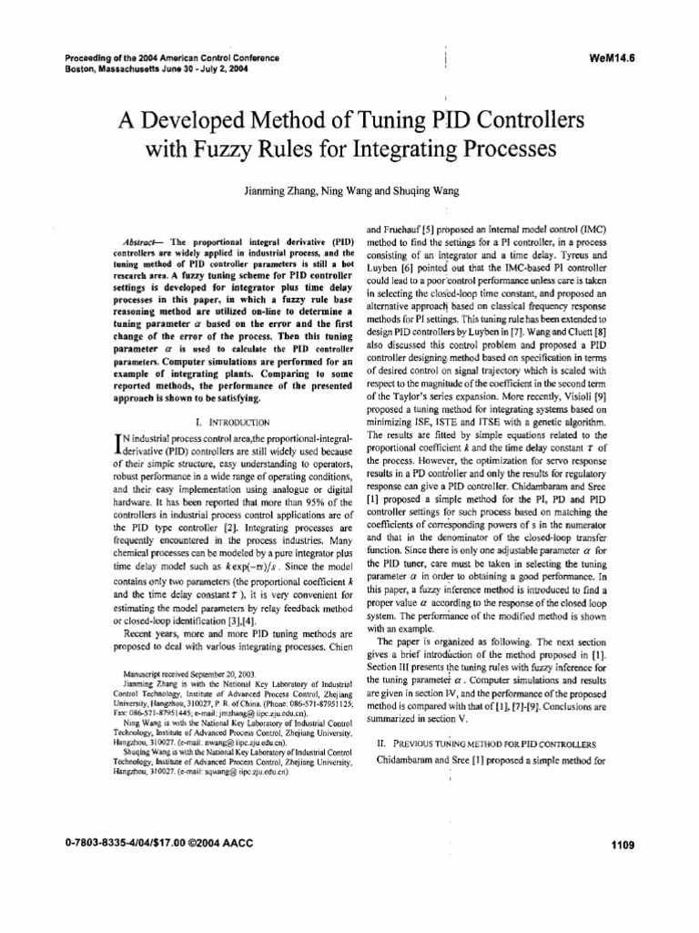 A Fuzzy Logic Approach to Tuning PID Controllers for Integrating Processes | PDF | Control ...