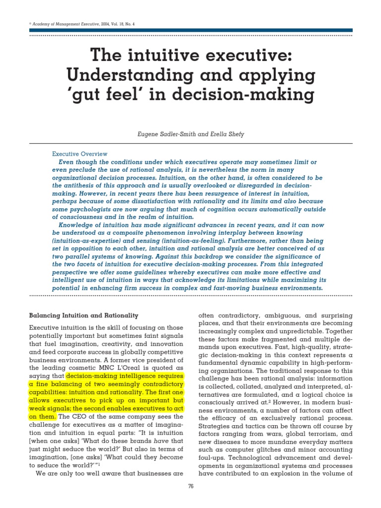 Intuitive Leader | PDF | Intuition | Decision Making