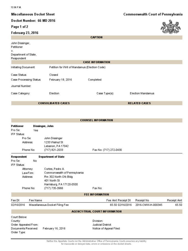 2016 Dissinger | PDF | Pro Se Legal Representation In The United States ...