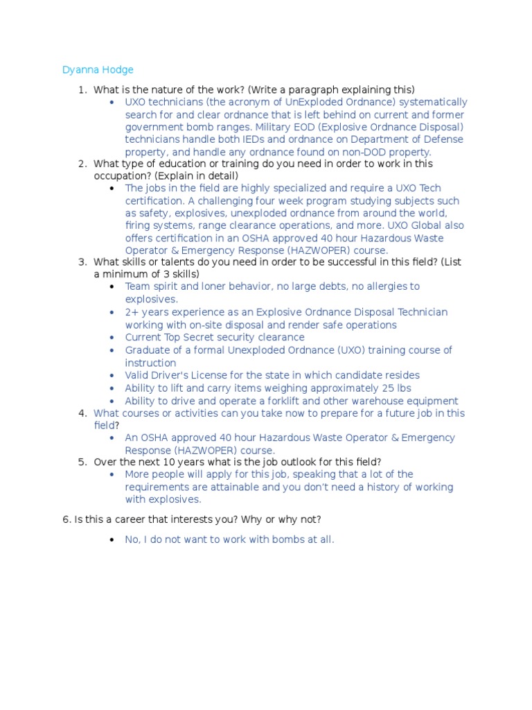 UXO Technician Career Overview and Requirements | PDF | Career & Growth