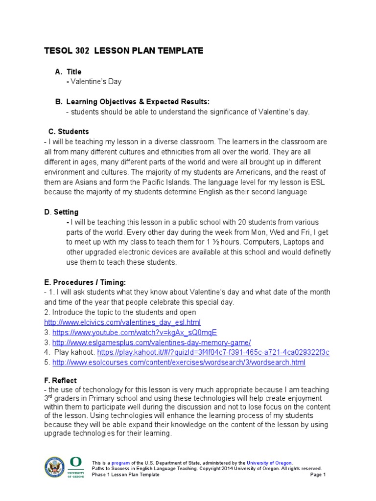 Valentine's Day ESL Lesson Plan | PDF