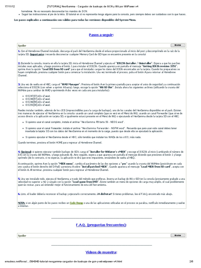 Instala NeoGamma en Wii: Guía Rápida | PDF | Apoyo | Informática