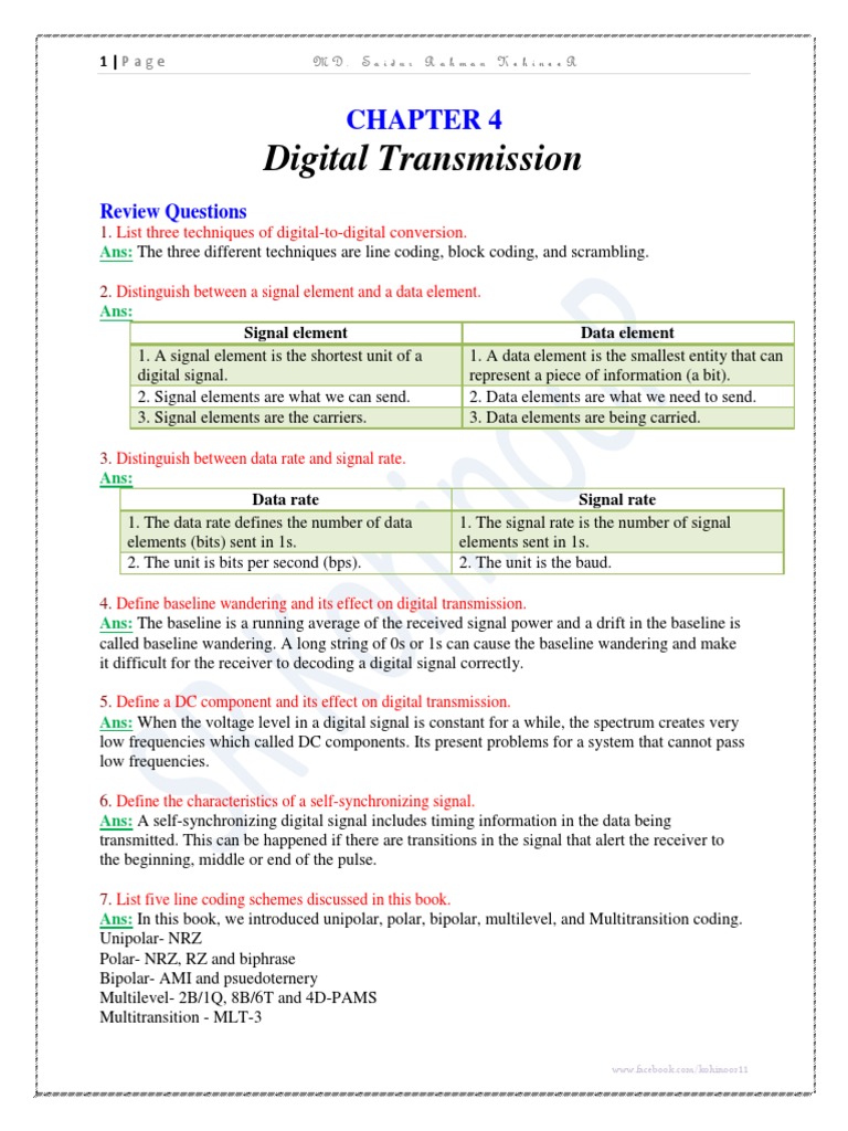 Chapter 4 - Digital Transmission - Exercise Question With Solution ...