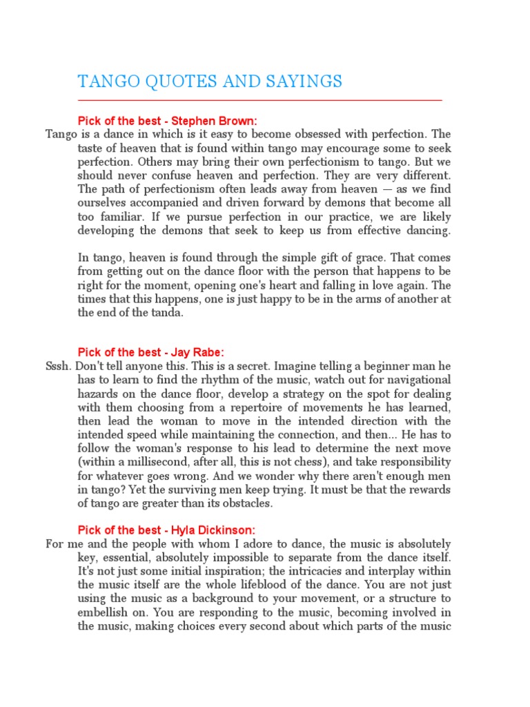 TANGO QUOTES ON PERFECTION, GRACE AND THE ESSENCE OF LEADING | PDF ...
