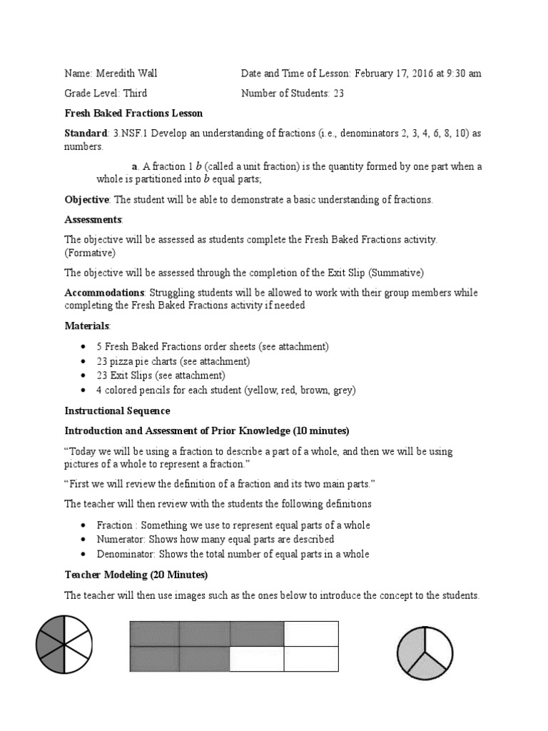 Fresh Baked Fractions Lesson Plan | PDF | Fraction (Mathematics ...