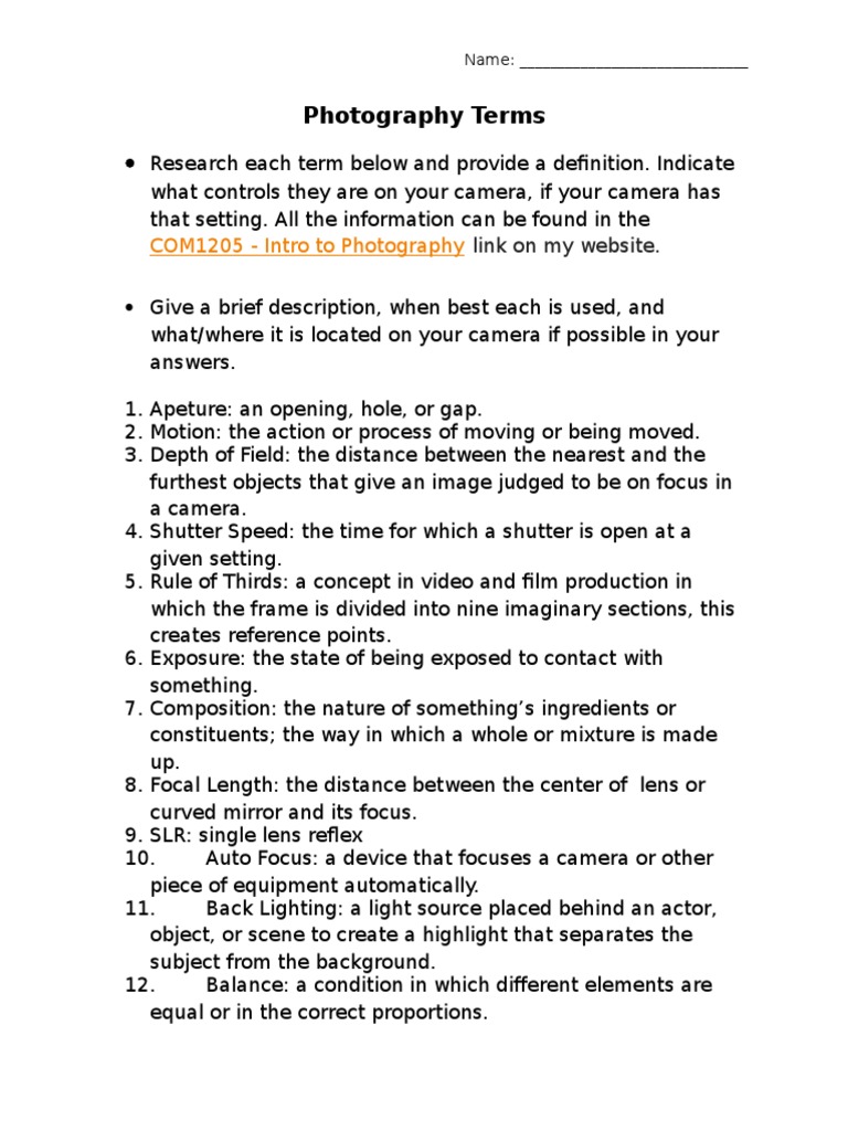 Photography Terms and Definitions | PDF | Technology & Engineering