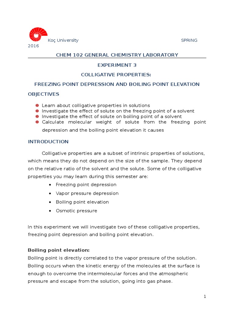 CHEM 102 Exp3 Colligative Properties Spring2016 | PDF | Chemical Process Engineering | Continuum ...
