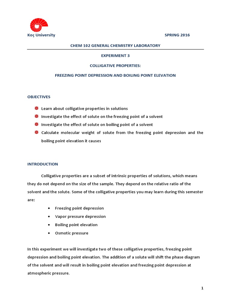 CHEM 102 Exp3 Colligative Properties Spring2016 | PDF | Solution | Chemical Substances