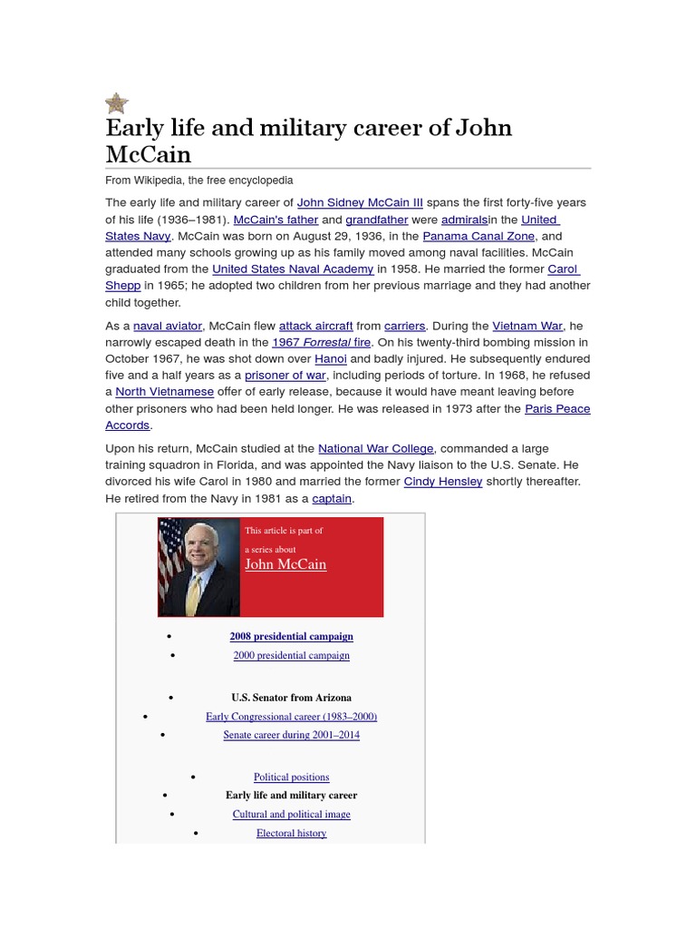 Early Life and Military Career of John McCain | PDF | John Mc Cain ...