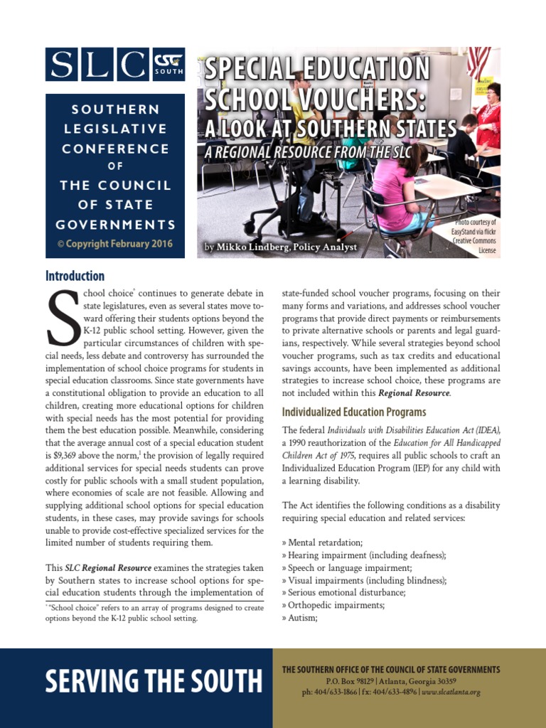 Special Education School Vouchers: A Look at Southern States | PDF ...