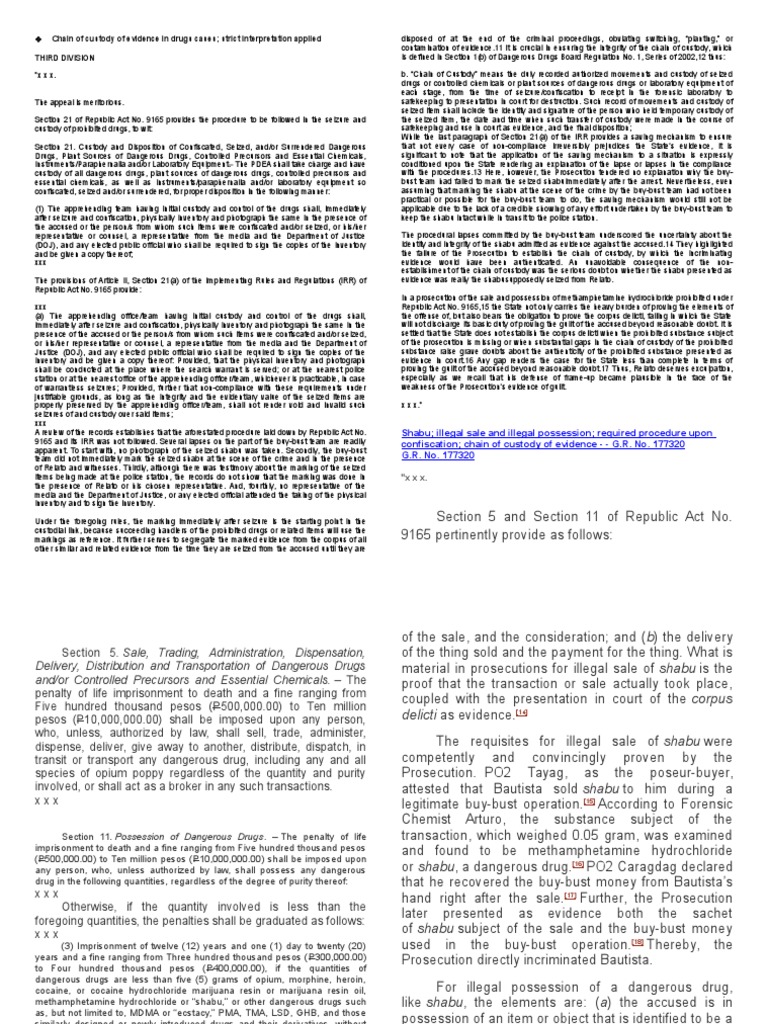 Chain of Custody of Evidence in Drugs Cases | PDF | Evidence | Burden ...