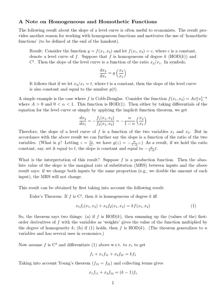 Homothetic Functions | PDF | Slope | Curve